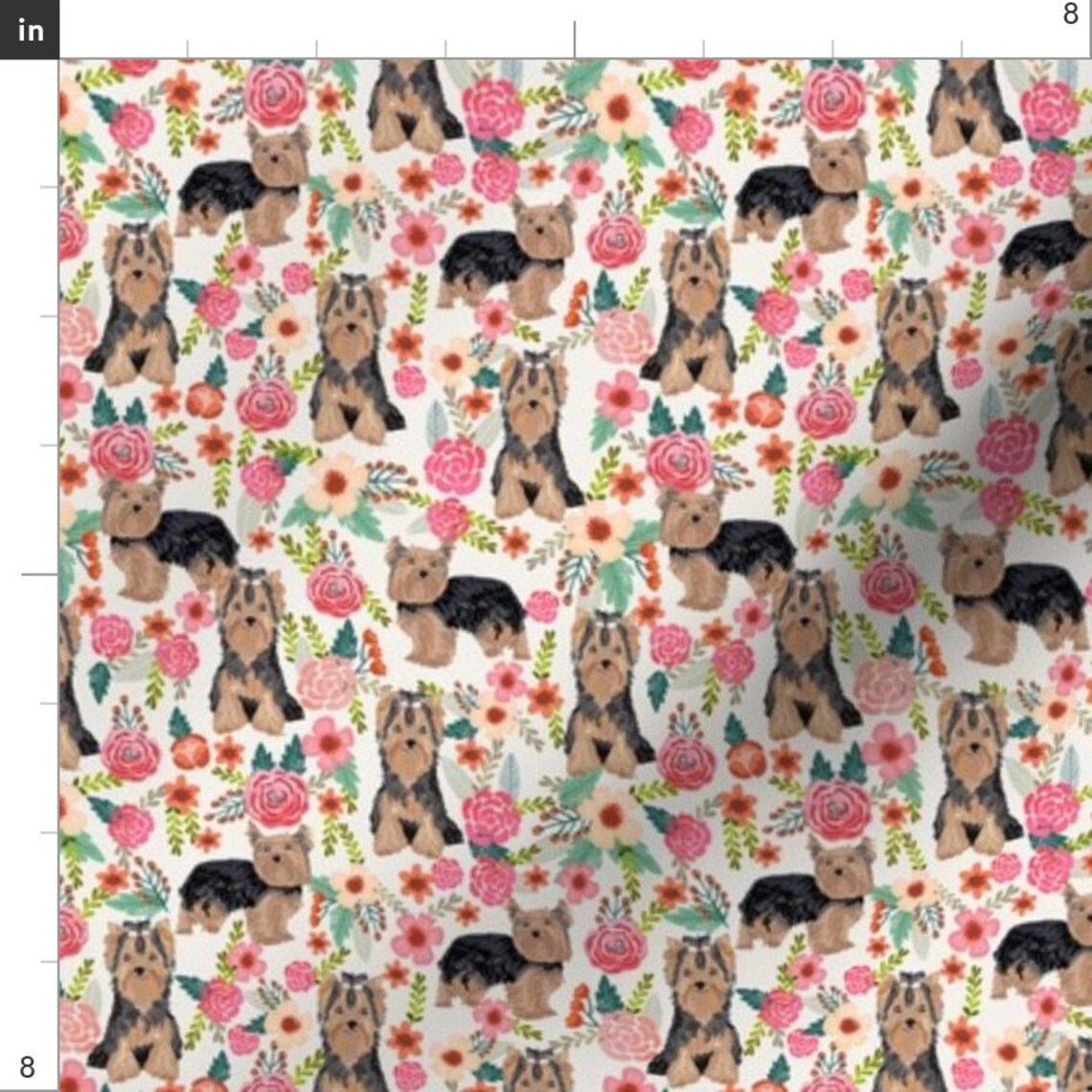 Yorkie Fabric Yorkie Florals smaller Scale Yorkshire | Etsy