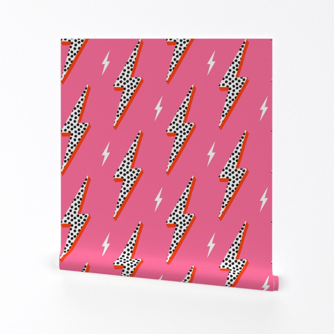 Lightning Wallpaper - Polka Dot Lightning Bolts by Milatoo - Pink Polka ...