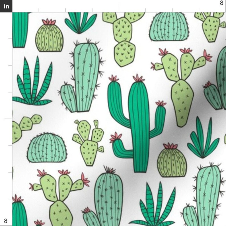 Cactus Fabric Cactus on White by Caja Design Cactus Cotton - Etsy