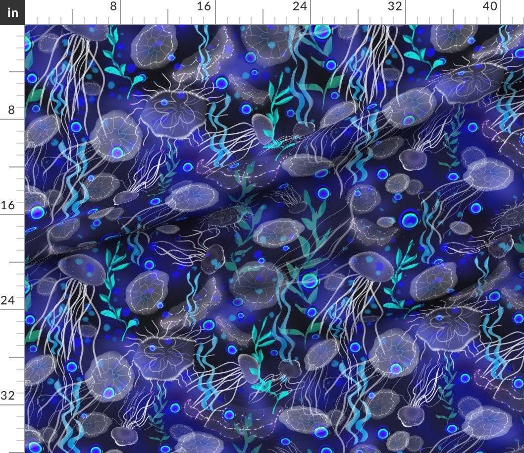 Deep Sea Fabric Deep Sea Luminescence by Mariastar Blue - Etsy