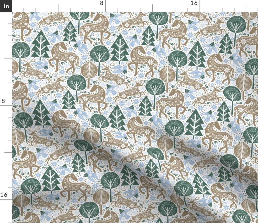 Forest Fabric Scandinavian Folk Art by Famenxt Forest Woodland Mint ...
