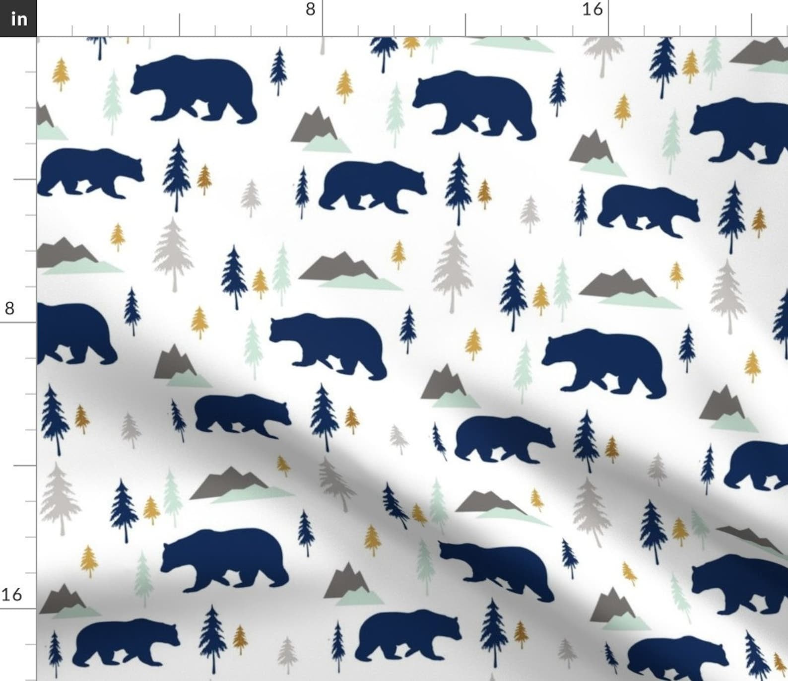 Bears Fabric Bears Mountains Forest by Sproutz Bears - Etsy