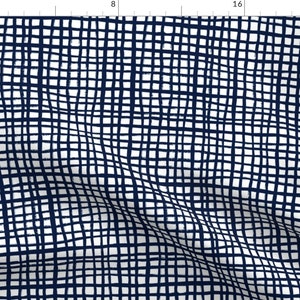 Blue and White Grid Fabric Grid Lines Navy Blue Grid Fabric - Etsy