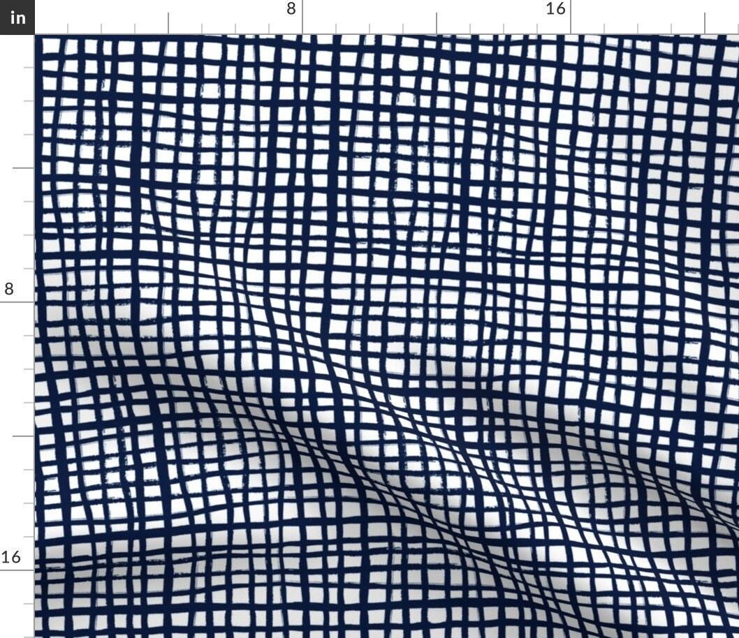 Blue and White Grid Fabric Grid Lines Navy Blue Grid Fabric | Etsy