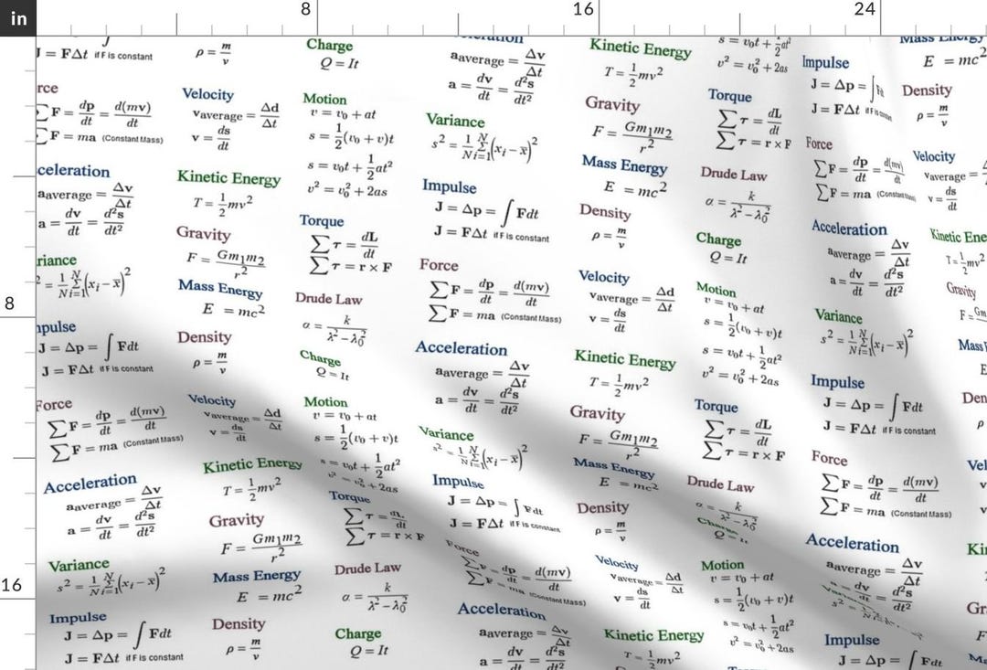 Physics Fabric - Physics Formulas by Jabiroo - Physics Formulas Black ...
