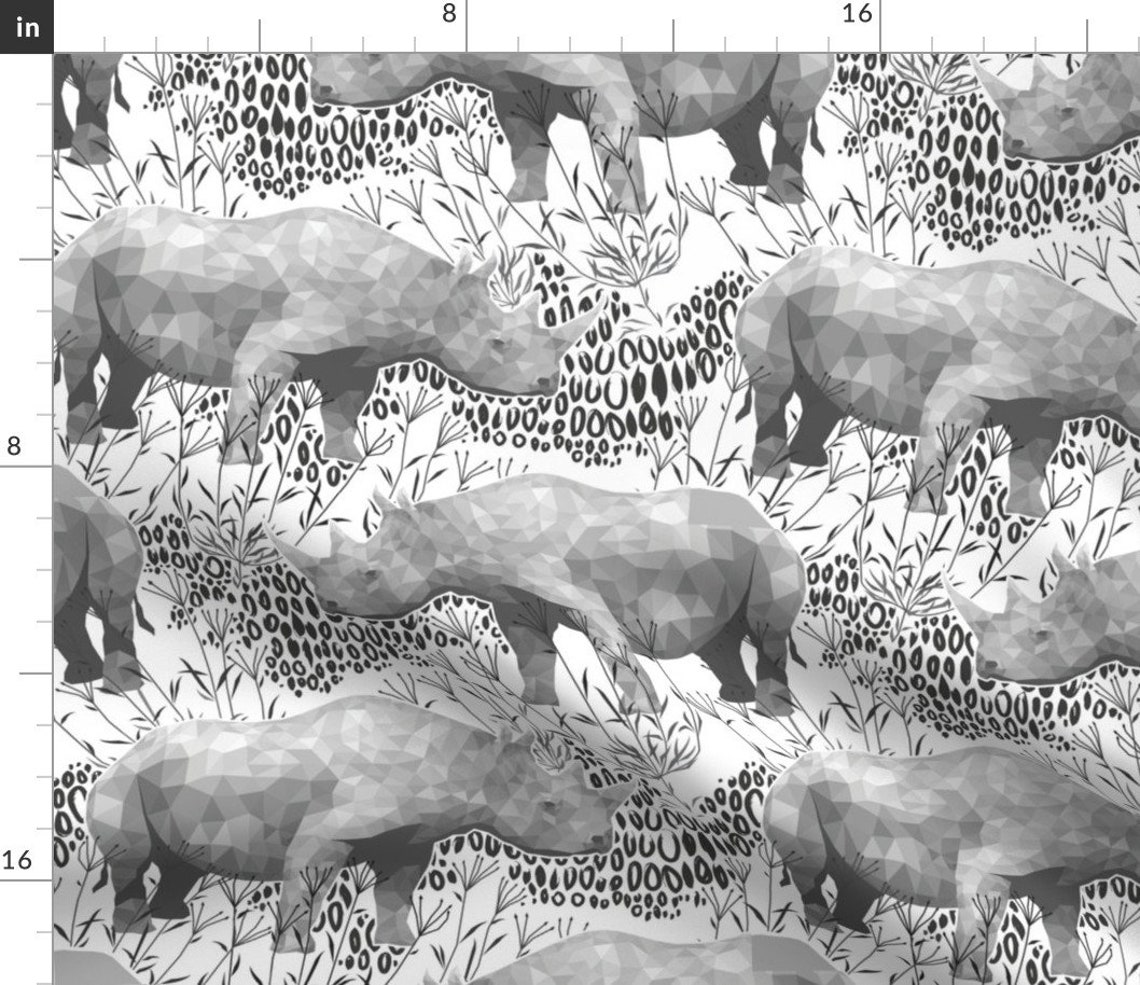 Geometric Rhinoceros Fabric Rhinoceros by Robynie Black | Etsy