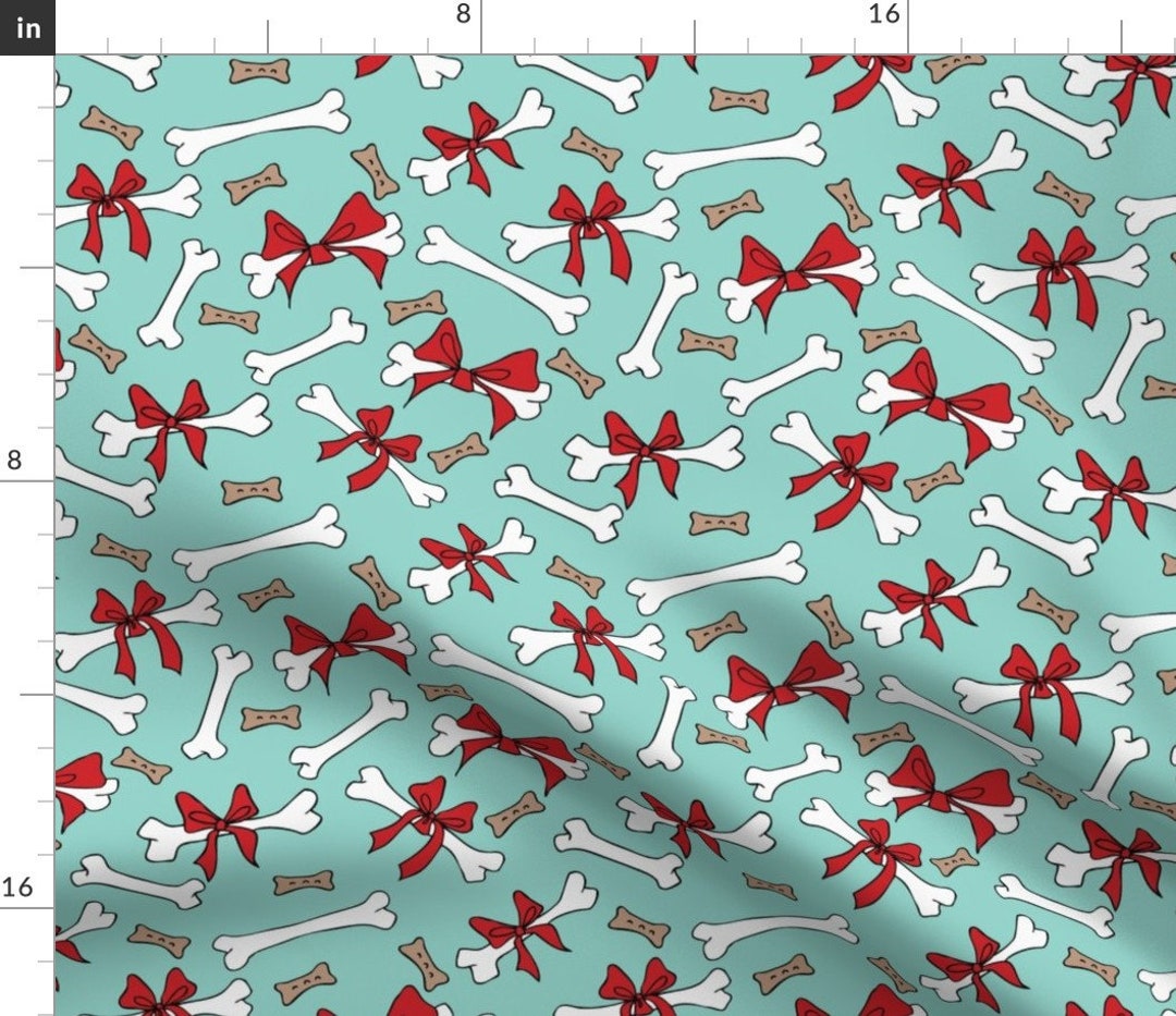 Dog Bones Fabric Dogs Bone Turquoise Red by Fernlesliestudio - Etsy