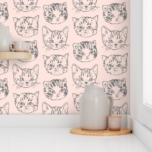 Pink Cat Wallpaper - Cat Stack Grey on Peach by Imaginaryanimal - Cat ...