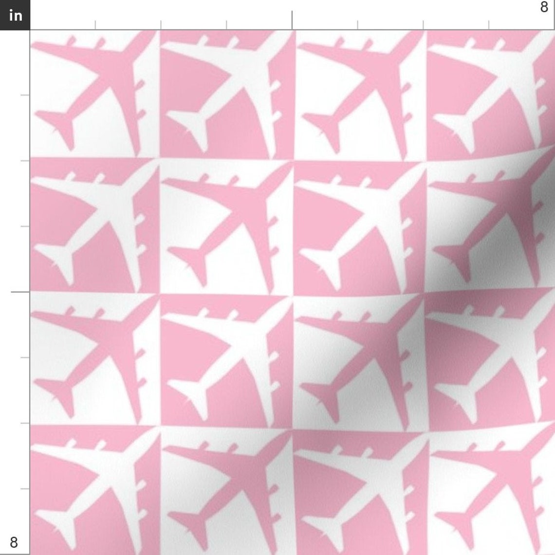 Airplane Fabric Pink Plane Check by Toothpanda Airplane - Etsy