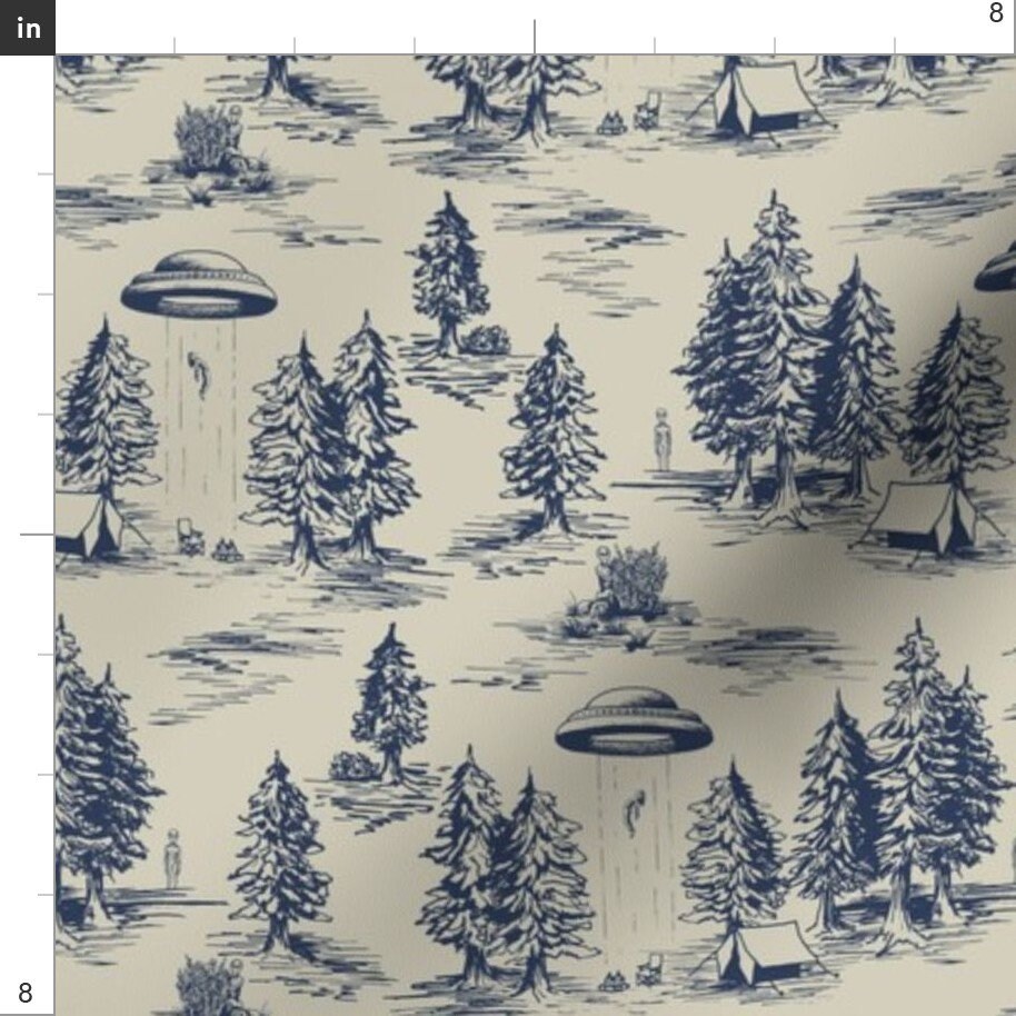 Alien Fabric Alien Abduction Toile by Somecallmebeth Beige | Etsy