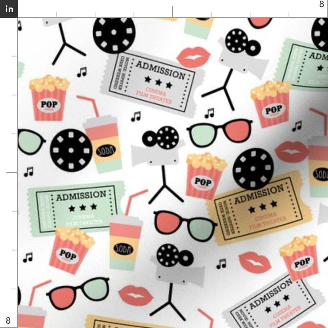 Movie Theater Fabric Let's Go See A Movie Film Theater | Etsy