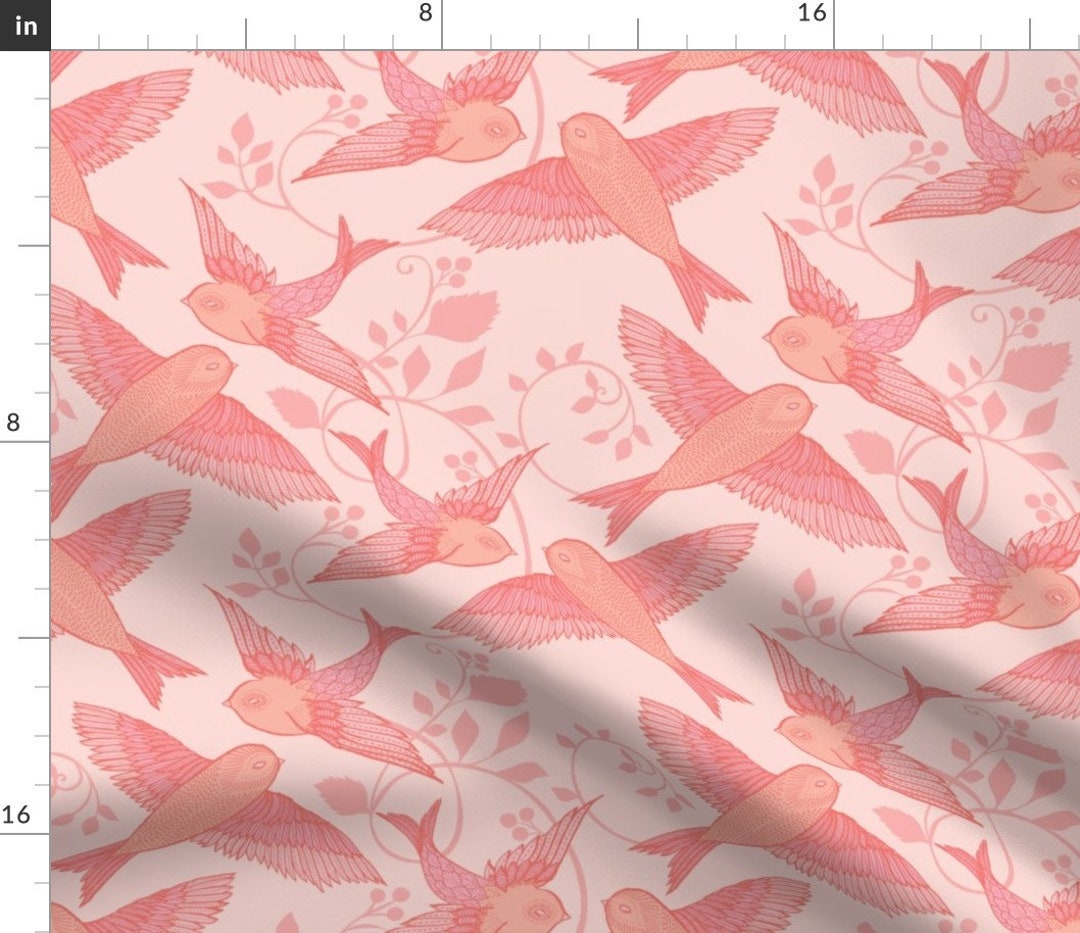 Pink Spring Birds Flying Fabric Blush Birds-medium by - Etsy