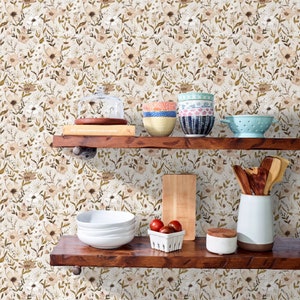 Neutral Floral Fabric Vintage-bloom 1 by Gomboc Beige Brown Flowers ...