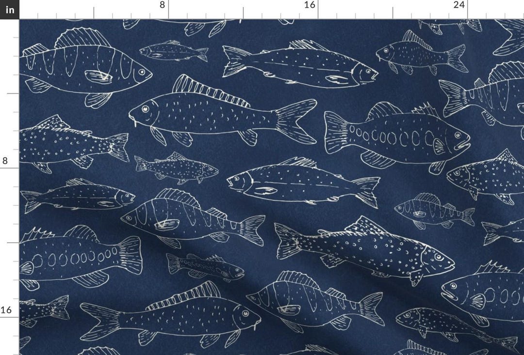 Freshwater Fish Fabric - Freshwater Fish Bass Carp Trout Salmon Perch ...