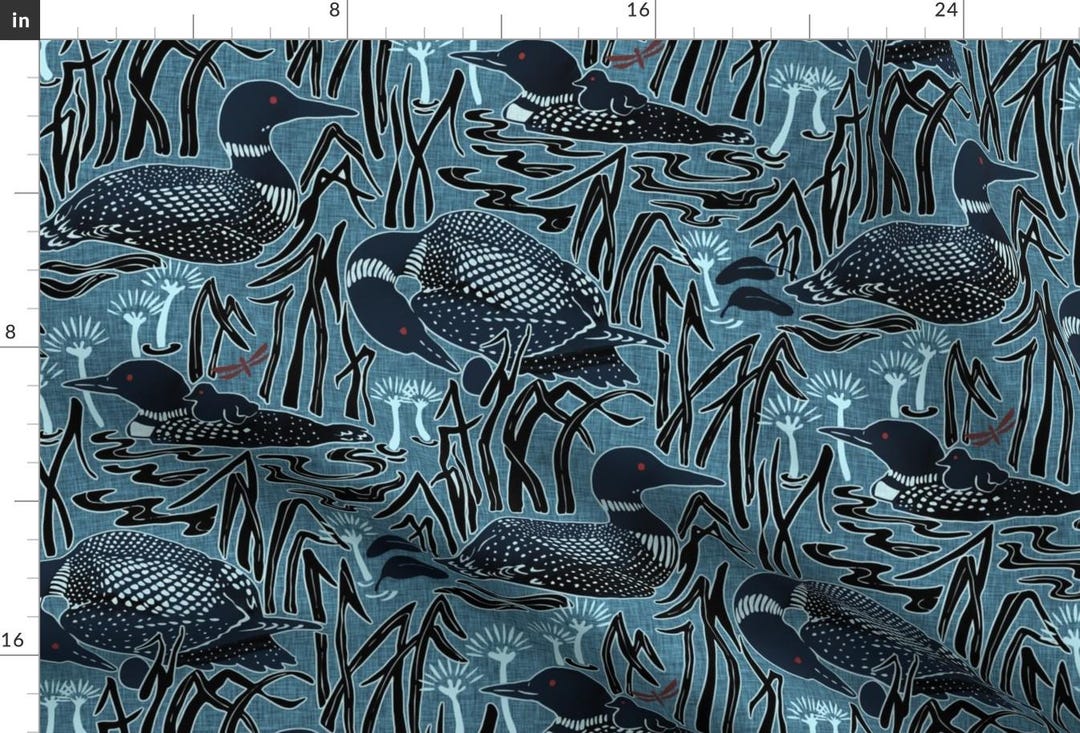 Ducks in Wetlands Fabric - Loons on the Lake by Andrea_leonelli - Birds ...