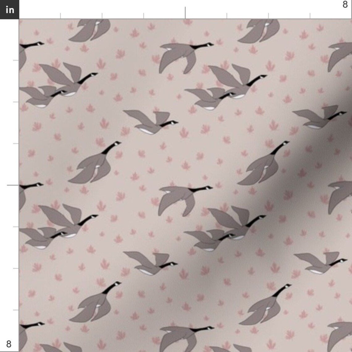 Gray Geese Fabric Canada Geese on Taupe Maple Leaf - Etsy