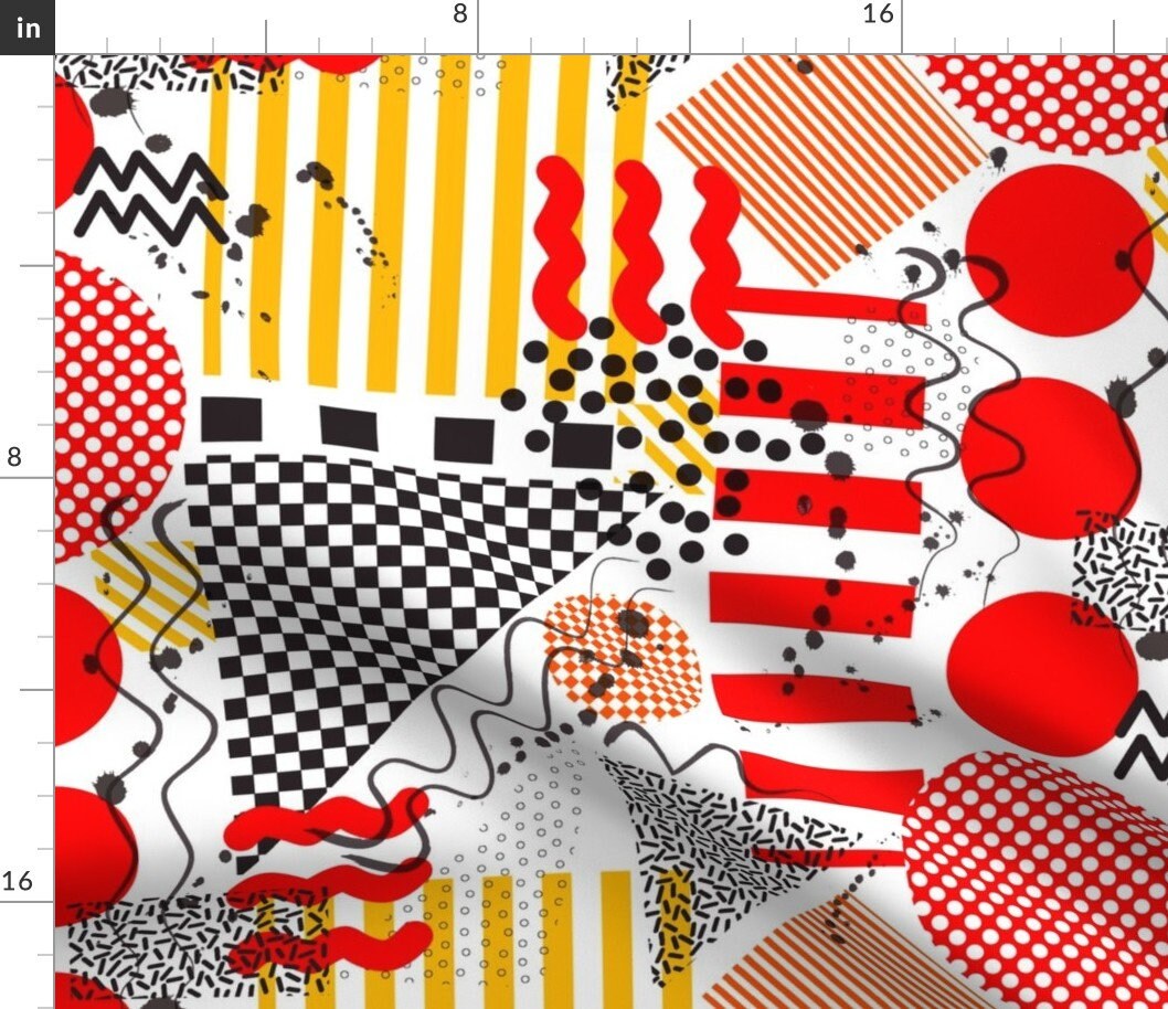 Retro Red Geometric Fabric Memphis Reds by Orangefancy - Etsy UK