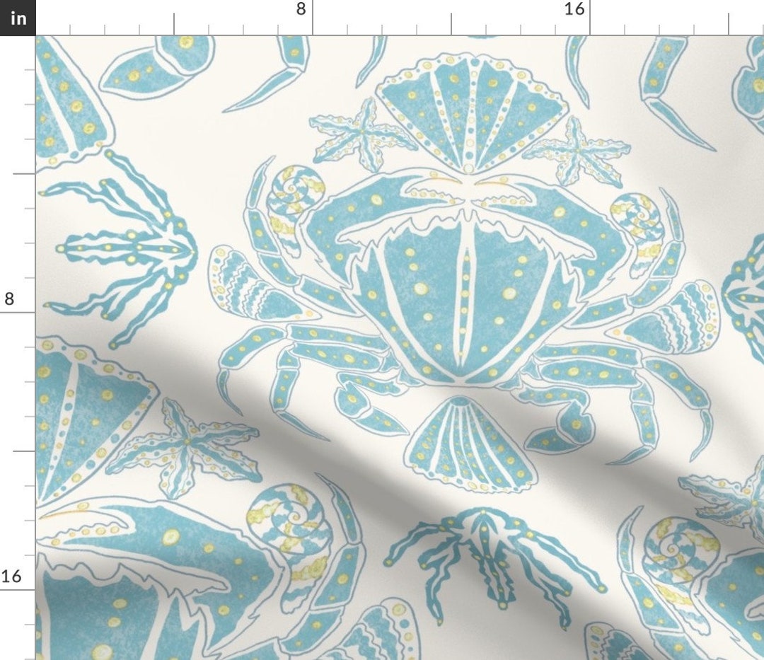 Blue Coastal Fabric Crabs and Shells by Jasmin_blooms_designs Crab ...