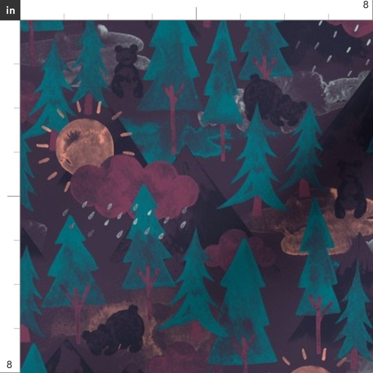 Watercolor Fabric Forest Bear Mountain by Phirefly Print - Etsy