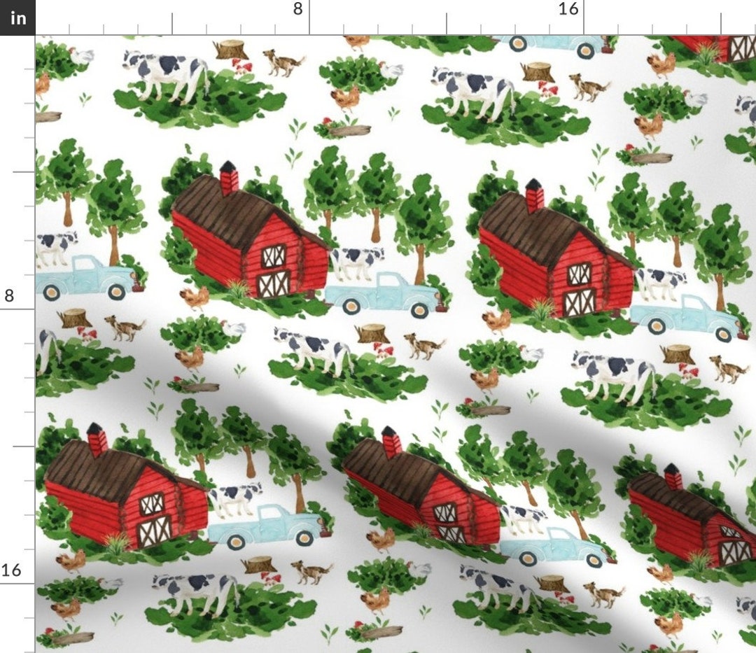 Farm Fabric Life in the Farm by Shopcabin Farm Rustic Watercolor ...