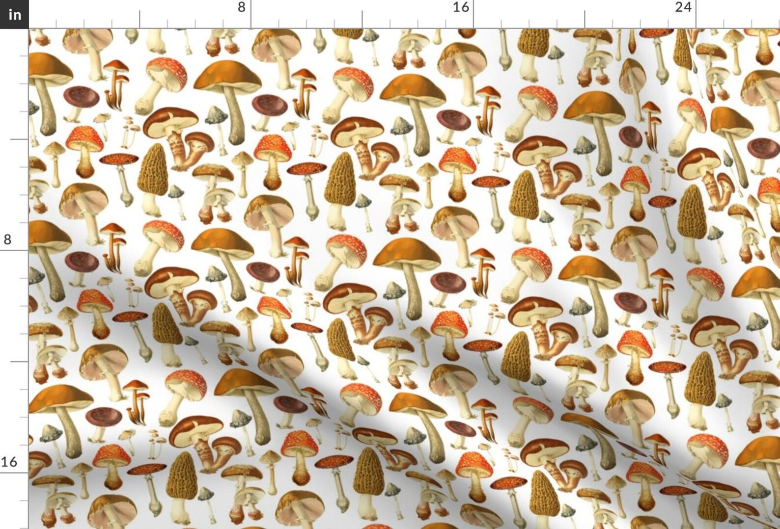 Orange Woodland Fungus Fabric - Vintage Botanical Tiny Fungus by ...