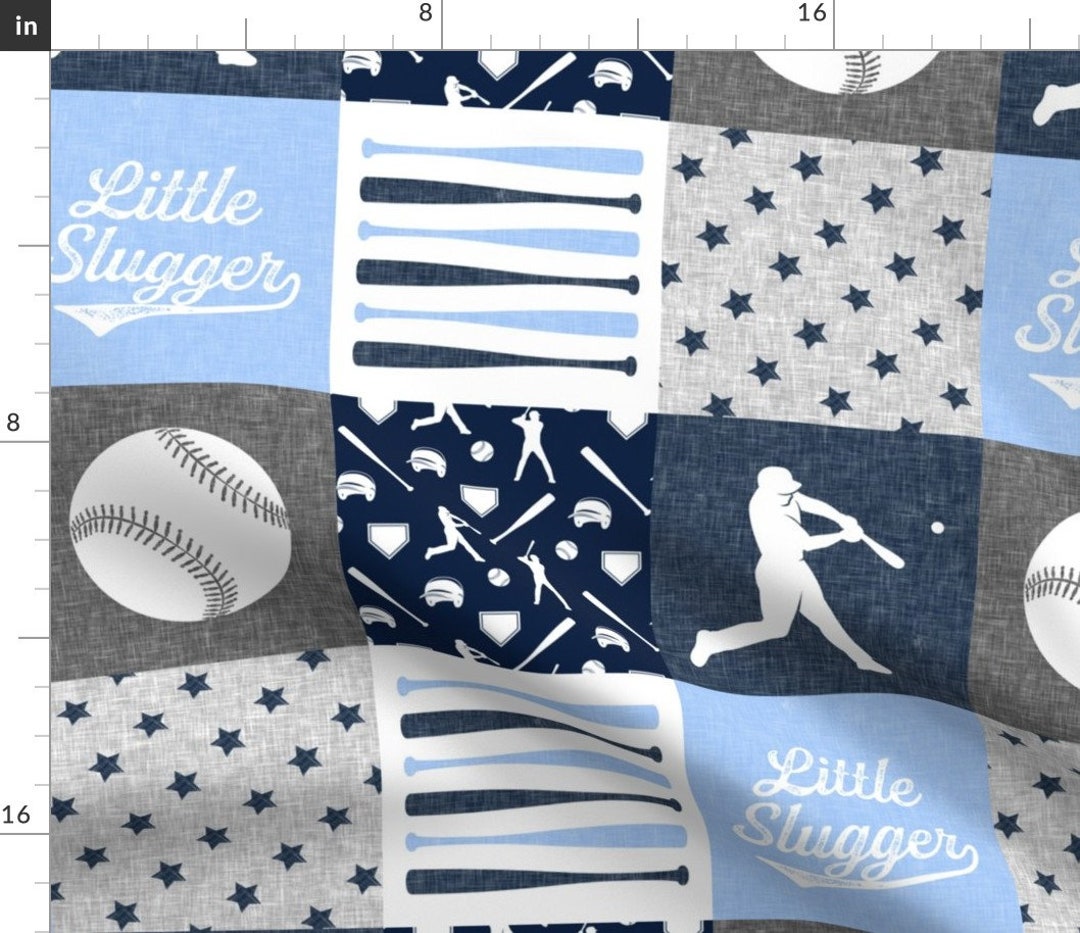 Baby Blue Baseball Cheater Quilt Fabric Little Slugger - Etsy