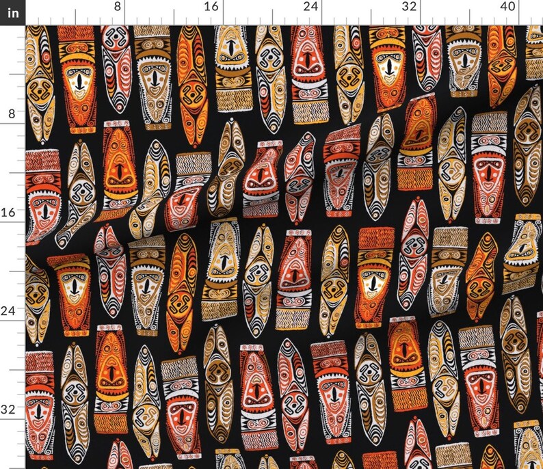 Tiki Pattern Fabric New Guinea Masks 2e by Muhlenkott Tiki - Etsy