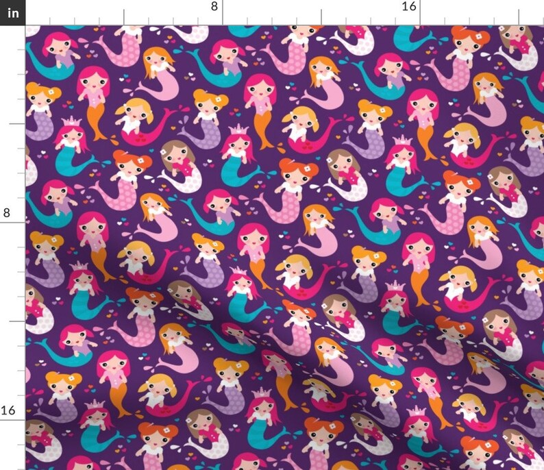 Mermaids Fabric Violet Mermaid Girls Fabric by Little Smile - Etsy