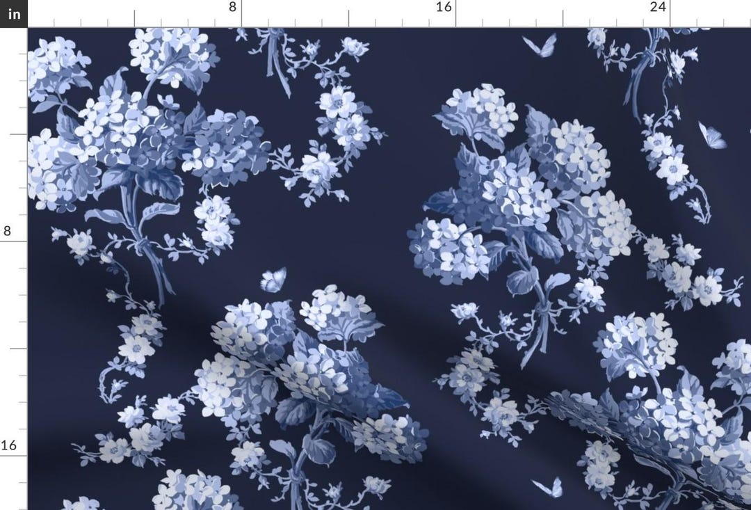 Blue Hydrangea Fabric - Edwina in Atlantic by Lilyoake - Blue Floral ...