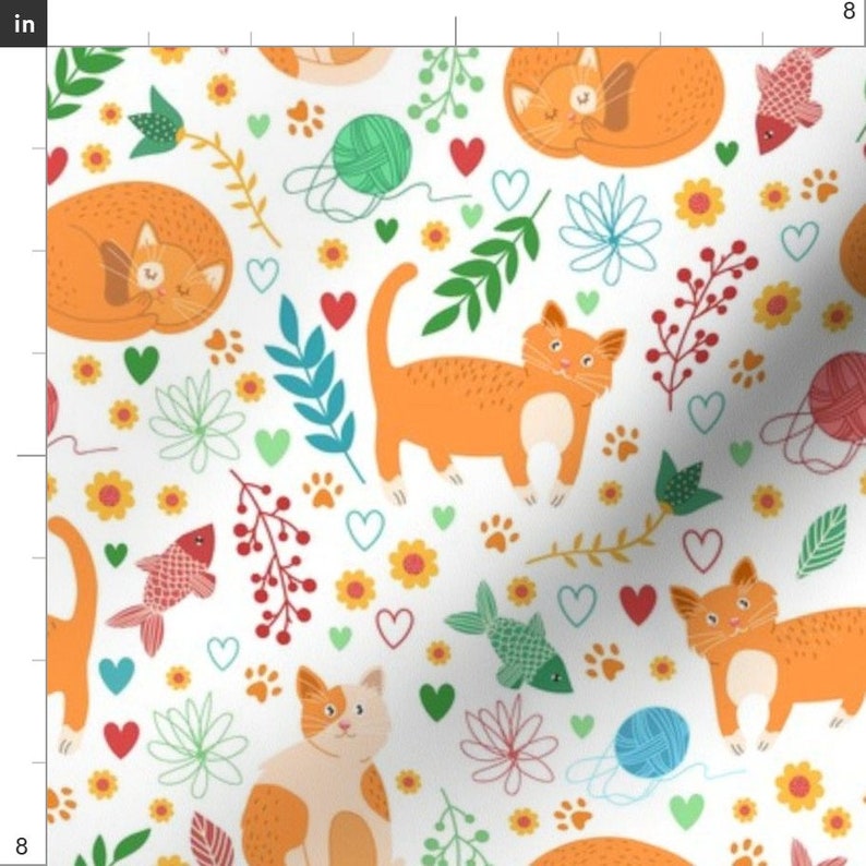Cute Orange Cats Fabric Cute Cats White Pattern by | Etsy