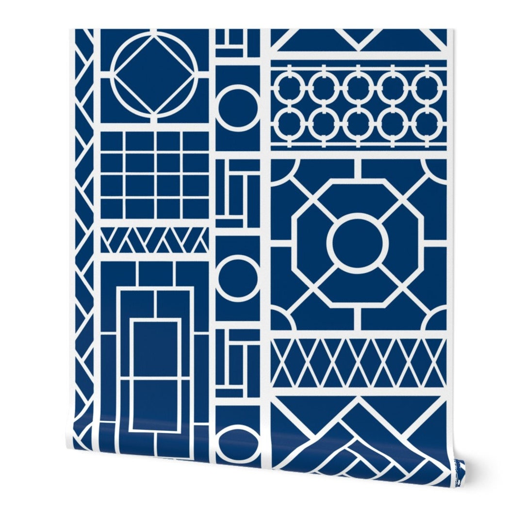 Fretwork Wallpaper Trellis on Navy Blue by Danika Herrick - Etsy