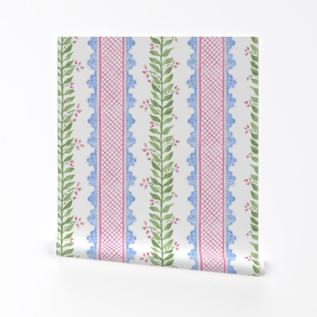 Colorful Preppy Removable Peel and Stick Wallpaper - Floral Stripe ...