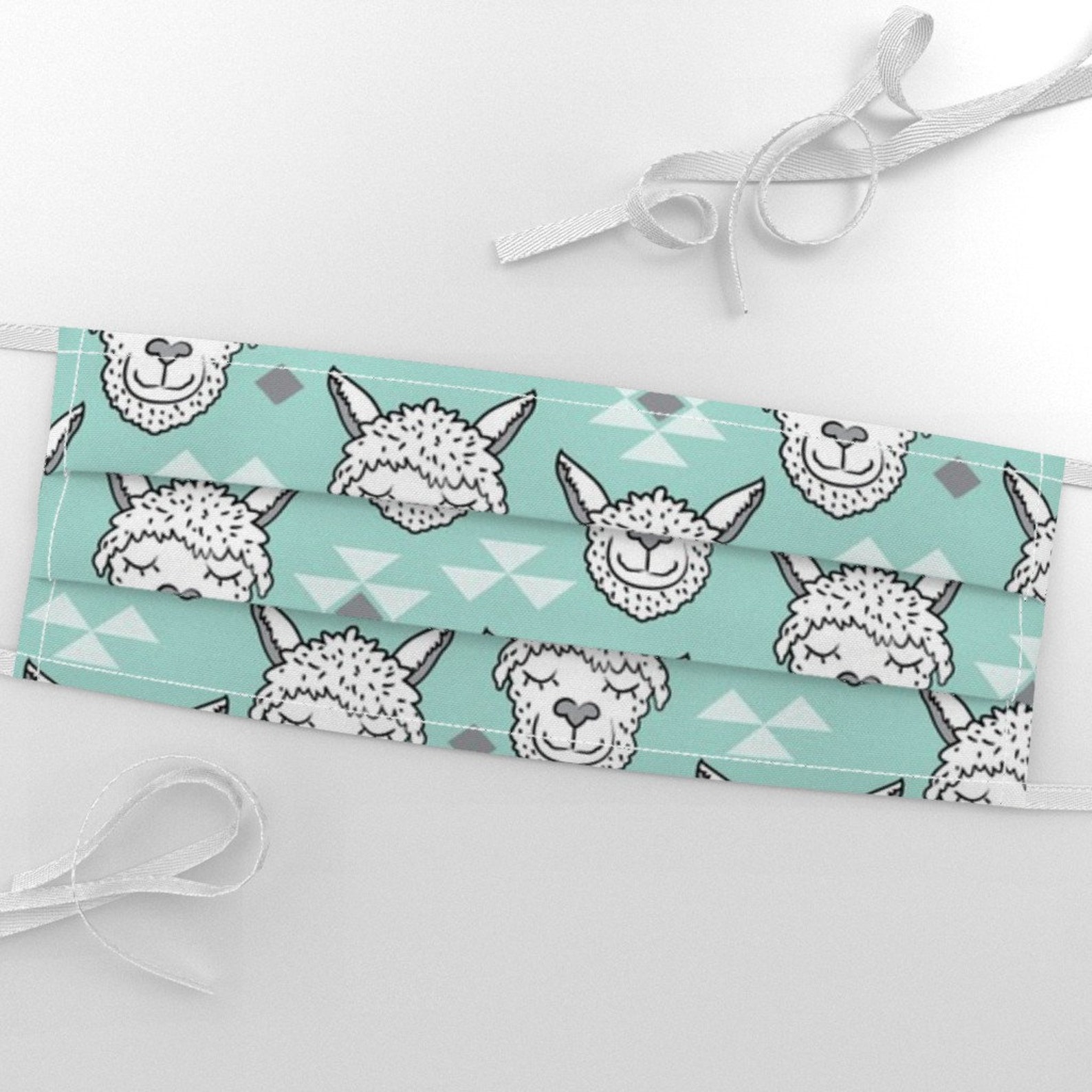 Lama Fabric Llamas And Triangles On Teal By Lilcubby | Etsy