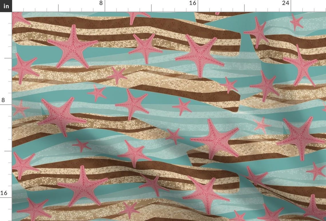 Starfish Beach Fabric - Starfish Ocean Blue by Kociara - Summer ...
