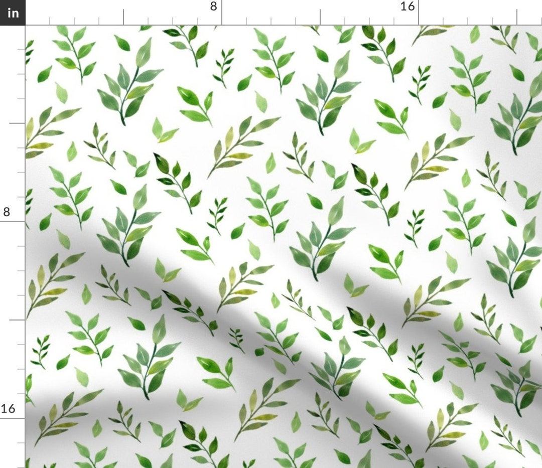Green and White Spring Fabric Spring Leaves by Mintpeony - Etsy