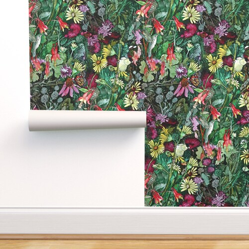 Bold Floral Wallpaper Bright Blooms Painted Floral by | Etsy