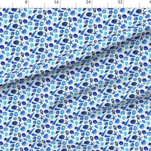 Blue Sea Shells Fabric Seashell Blues by Ohn Mar Win - Etsy