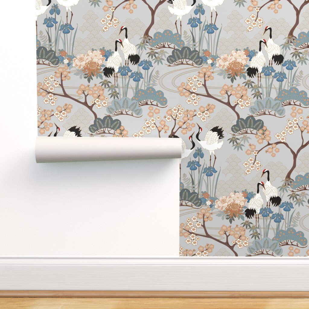 Japanese Wallpaper Japanese Garden Gray 24in by Juditgueth | Etsy