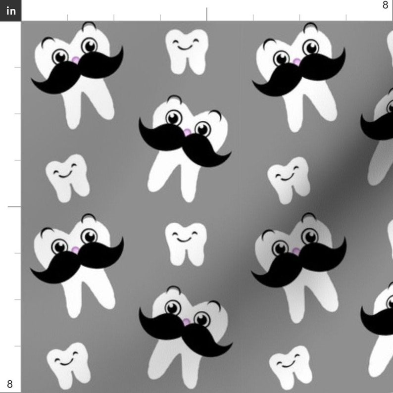 Tooth Fabric Mustache Mouth Gray White by Franbail Dentist | Etsy