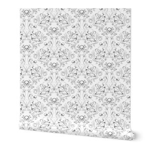 Skull Wallpaper Black and White Skull Damask by - Etsy