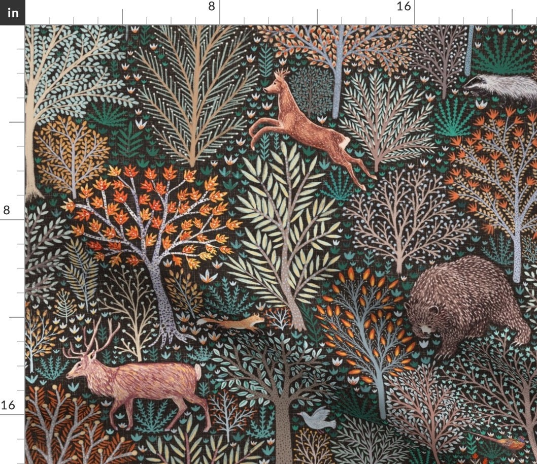Woodland Fabric Rustic Fall Forest by Rebecca_reck_art - Etsy