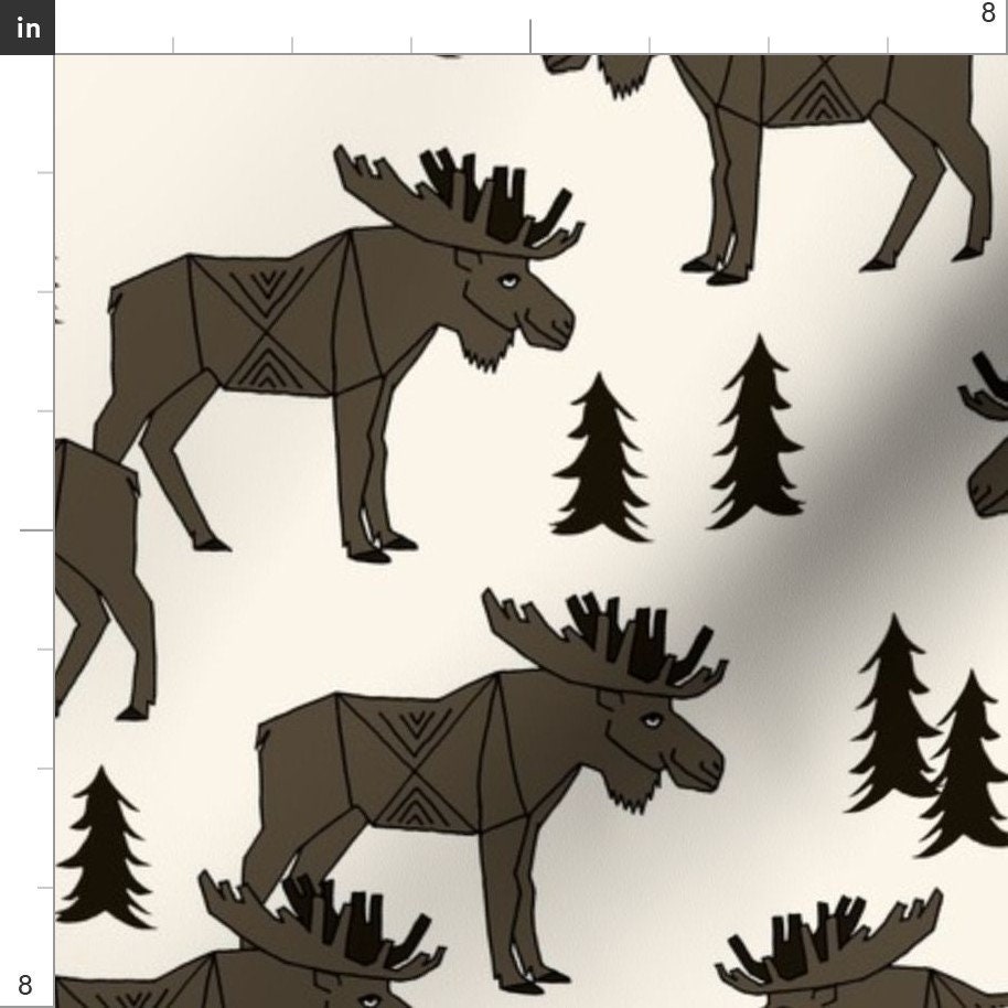 Moose Fabric Moose Forest Dark Brown and Cream Custom - Etsy