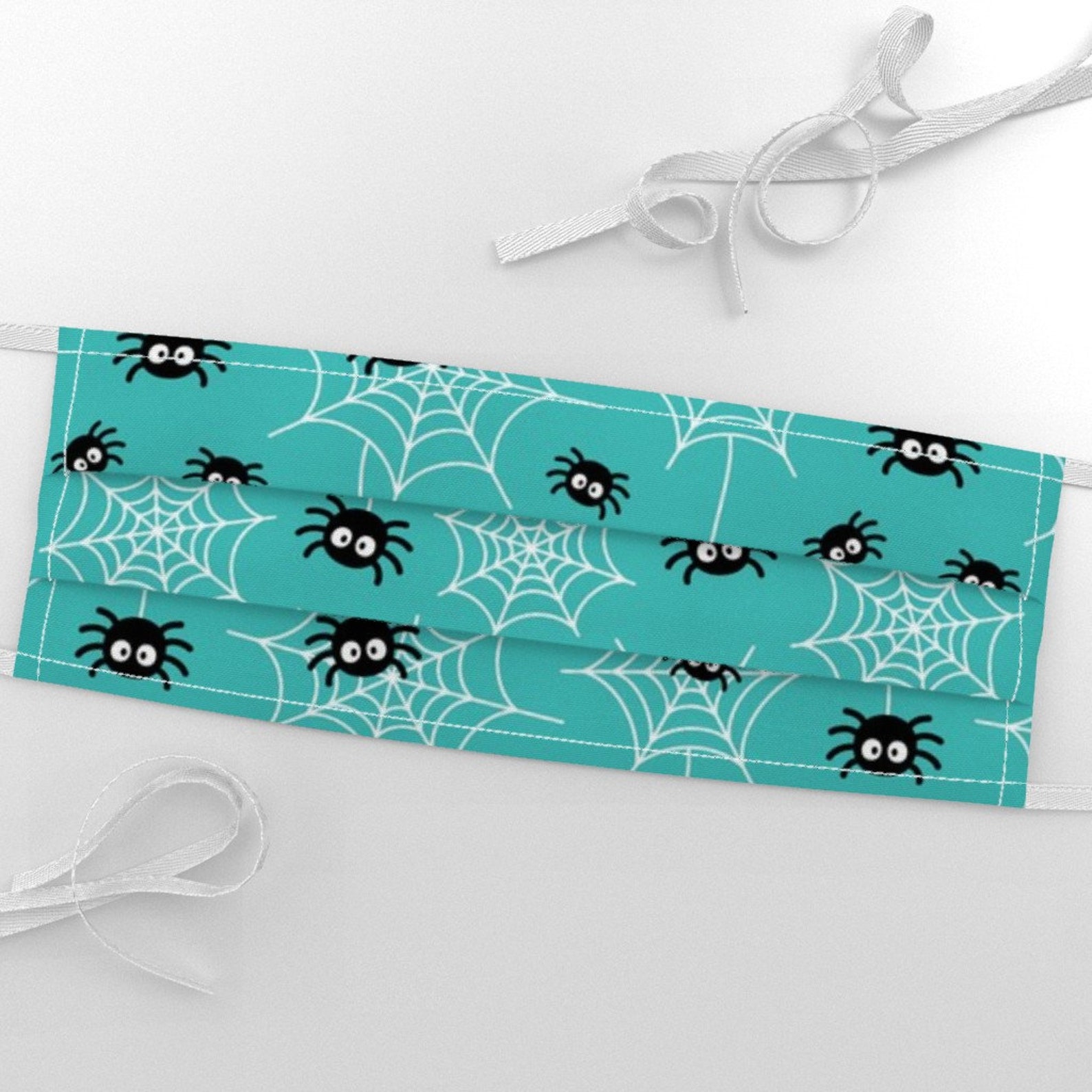 Spiders Fabric Spiders and Webs on Teal Blue Halloween by - Etsy