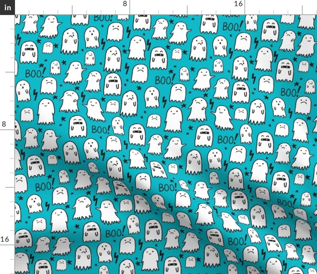 Blue Ghosts Fabric Ghost Teal Halloween Fabric by - Etsy