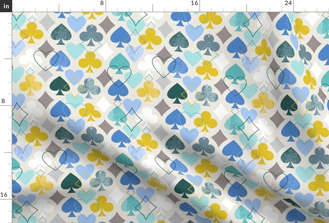 Card Suits Fabric - Family Poker by Mil Papeles - Blue White Yellow ...