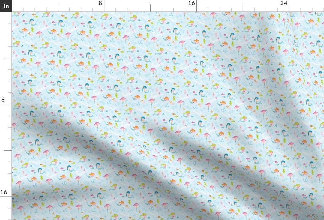 Mermaid Fabric - Blue Mermaid Small Scale by Shindigdesignstudio ...