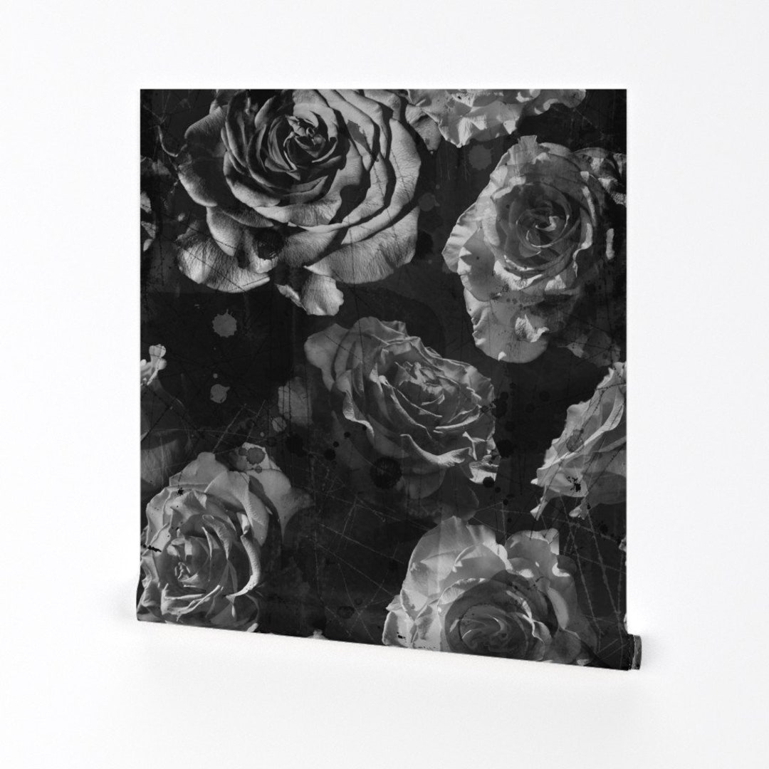 Floral Wallpaper black & White Large Scale Roses by Karismithdesigns ...