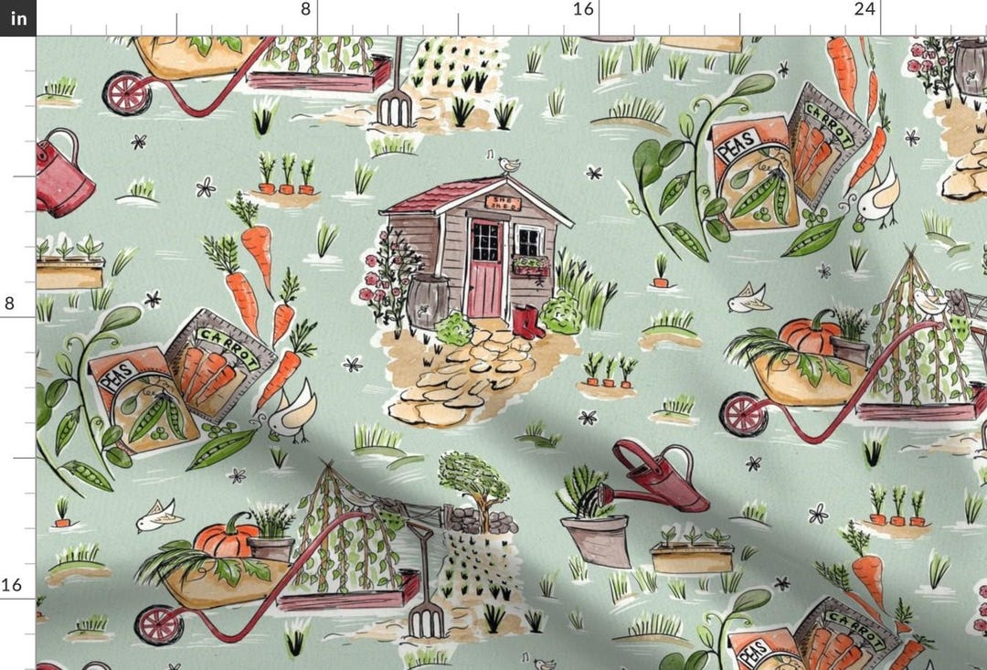 Wheelbarrow Fabric - Vegetable Gardening Toile by Creativeinchi ...