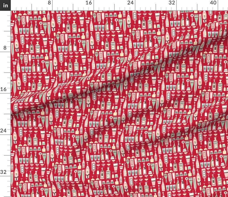Cocktail Party Fabric Cocktail Party Red by Tuppencehapenny - Etsy