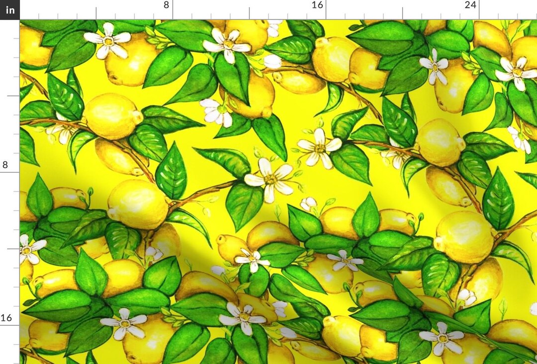 Lemon Citrus Fruit Pattern Floral Fabric - Lemon Tree by ...